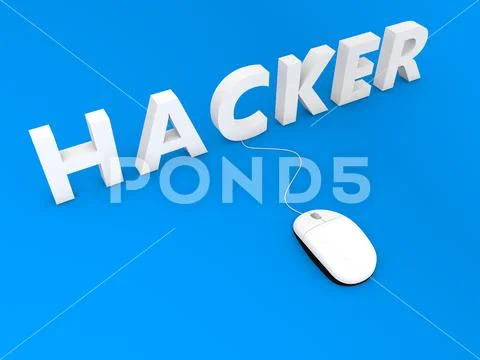 Computer mouse and hacker on a blue background. Illustration #111922364