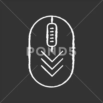 Computer mouse with down arrows chalk white icon on black background ...