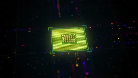 A computer processor with data flow. Cir... | Stock Video | Pond5