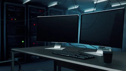 Computer server Room Move to Blank Scree... | Stock Video | Pond5
