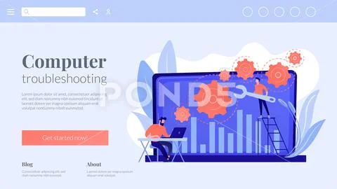Computer troubleshooting concept landing page. Illustration #129915412
