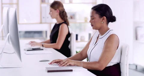 Computer, typing and business women in t... | Stock Video | Pond5