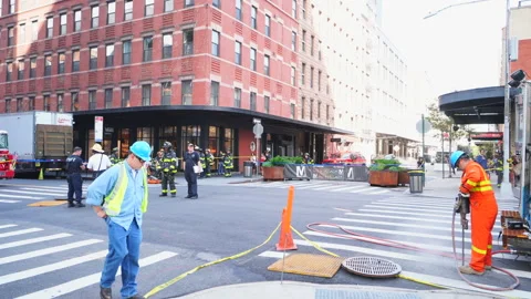 Con Edison emergency workers measure the... | Stock Video | Pond5