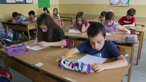 Concentrated school kids work test in cl... | Stock Video | Pond5