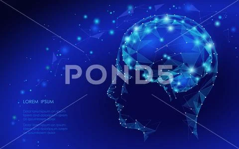 Concept of Active Human Brain with Binary Code Stream. Human Brain Covered with Illustration ...