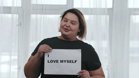 Concept body positivity - a fat smiling ... | Stock Video | Pond5