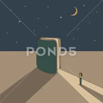 Concept: book is source of knowledge.Half-open book from which ray of ...