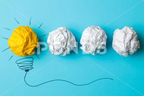 Concept creative idea. concept of creative idea. Crumpled paper balls ...