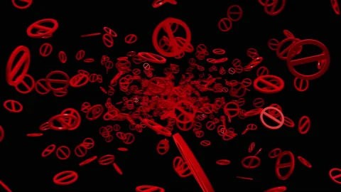 Concept of flying stop signs on black ba... | Stock Video | Pond5