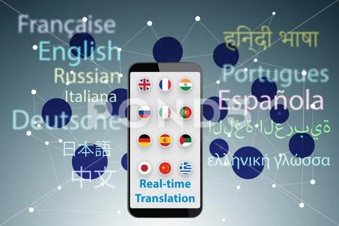 Concept of real time translation with smartphone app - 3d render ~ Clip ...