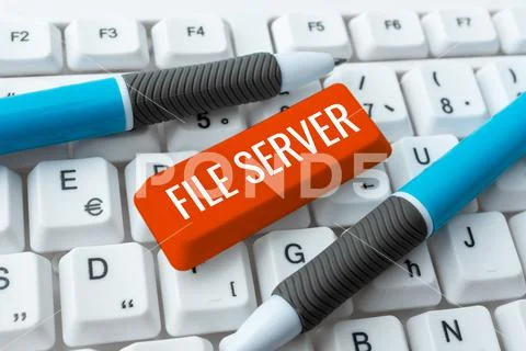 Conceptual caption File Server. Word for device which controls access to Stock Photo #197002985