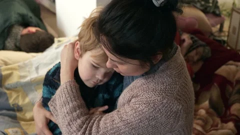 Concerned Mother Hug Caress Child Thinki... | Stock Video | Pond5