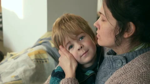 Concerned Mother Hug Caress Child Thinki... | Stock Video | Pond5