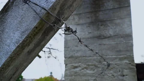 Concrete pole with barbed wire | Stock Video | Pond5