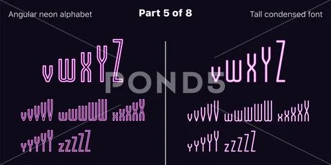 Condensed purple neon font, Angular. Vector Set ~ Clip Art #106377227