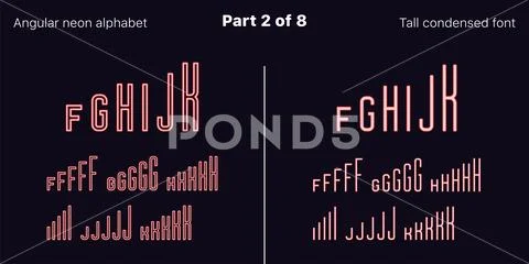 Condensed Red neon font, Angular. Vector set: Graphic #105254613