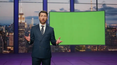 Confident newscast presenter talking dai... | Stock Video | Pond5