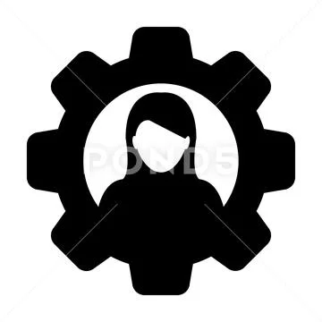 Configuration icon vector female person profile avatar with gear ...