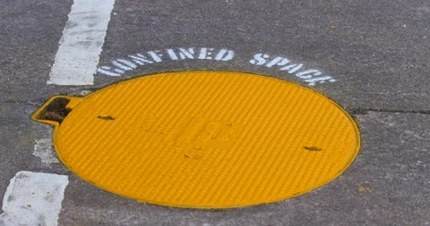 Confined Space manhole cover warning sig... | Stock Video | Pond5