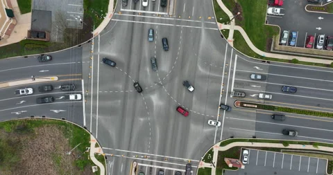 Confusing multilane traffic intersection... | Stock Video | Pond5