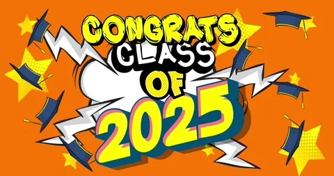 Congrats class of 2025 comic book text | Stock Video | Pond5