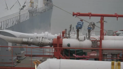 Connection for transfer LNG on manifold ... | Stock Video | Pond5