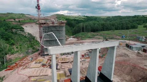 Construction of bridge crossing structur... | Stock Video | Pond5