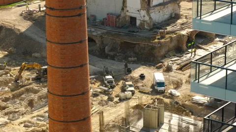 Construction of city brick tower during ... | Stock Video | Pond5