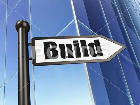 Construction concept: sign Build on Building background: Royalty Free ...