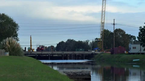Construction Crew Working Repair Bridge ... | Stock Video | Pond5