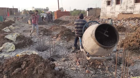 Construction Labour Team Digging a pile ... | Stock Video | Pond5