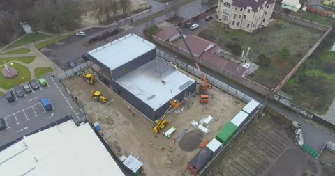 Construction of a new store top view. Co... | Stock Video | Pond5