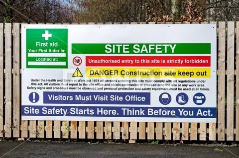 Construction site health and safety message rules sign board signage on ...