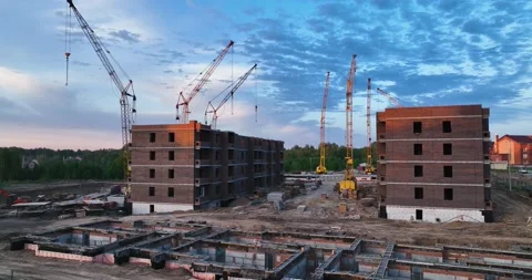 Construction site of low-rise brick hous... | Stock Video | Pond5