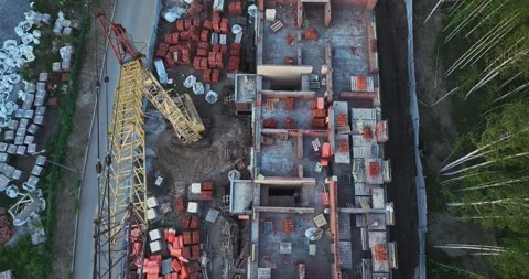 Construction site of low-rise brick hous... | Stock Video | Pond5