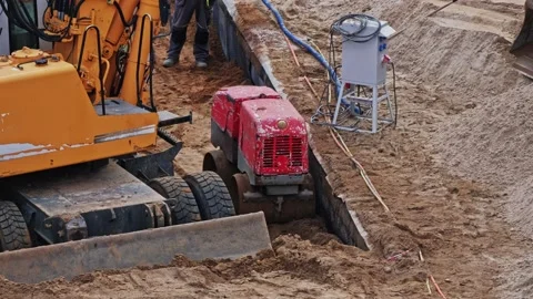 Construction Site Trench Compactor Road ... | Stock Video | Pond5