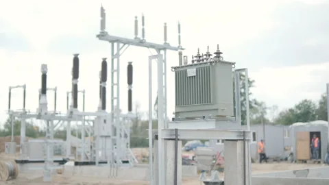 Construction of a transformer substation | Stock Video | Pond5