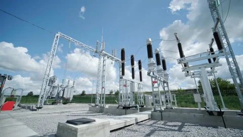 Construction of a transformer substation | Stock Video | Pond5