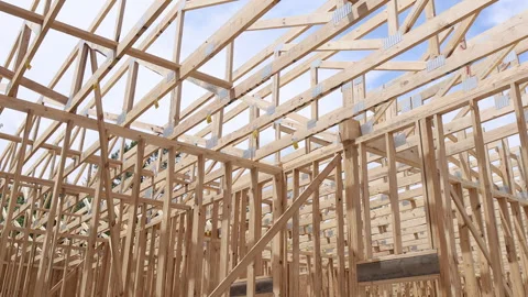 Construction of wooden roof trusses stru... | Stock Video | Pond5
