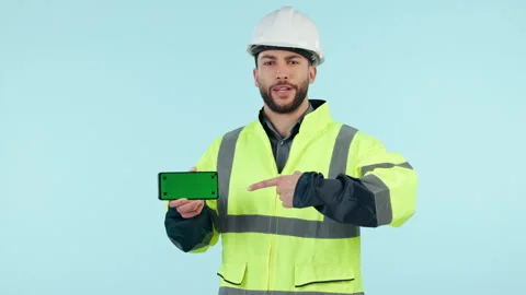 Construction worker, green screen phone ... | Stock Video | Pond5