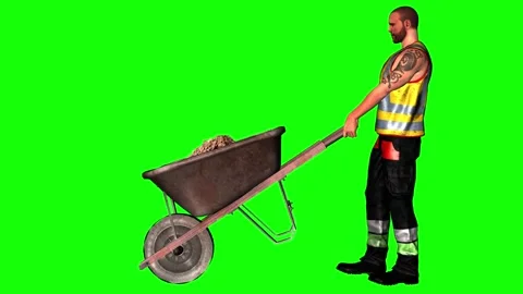 Construction Worker Pushing Wheelbarrow ... | Stock Video | Pond5