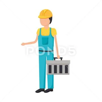 Construction worker with toolkit: Royalty Free #105044226