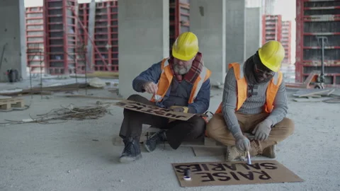 Construction Workers Drawing Strike Bann... | Stock Video | Pond5