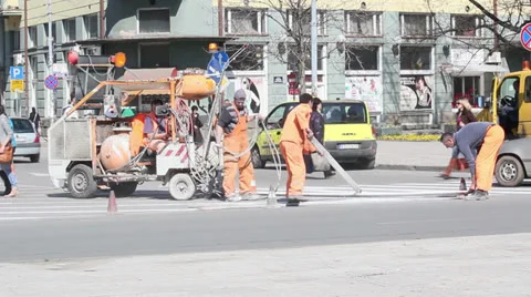 Construction Workers Marking Pedestrian ... | Stock Video | Pond5