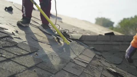 Construction Workers Removing Old Roof S... | Stock Video | Pond5