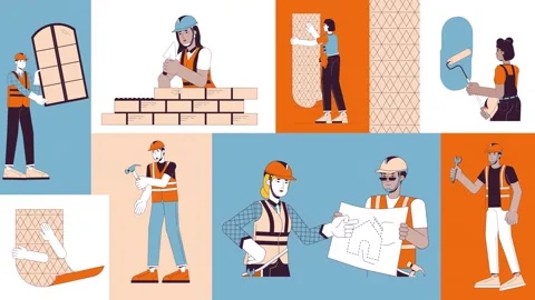 Construction workers on site animated be... | Stock Video | Pond5