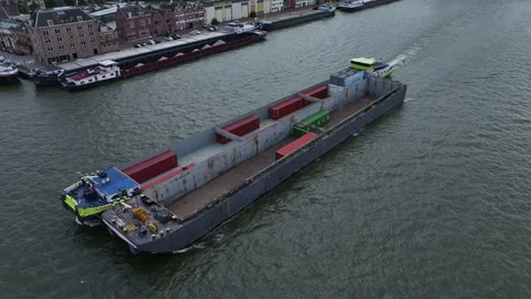 Container Barge and Catamaran sailing pa... | Stock Video | Pond5