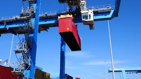 Container cargo handling equipment rail ... | Stock Video | Pond5