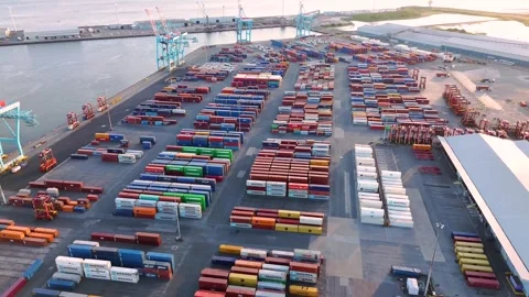 Container port cargo vessel in export im... | Stock Video | Pond5