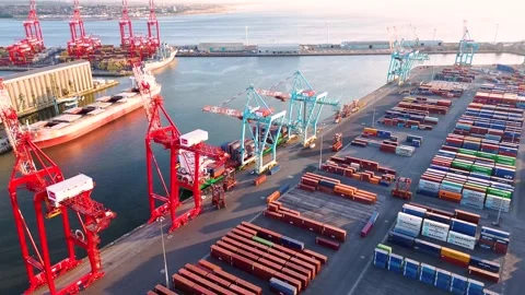Container port cargo vessel in export im... | Stock Video | Pond5